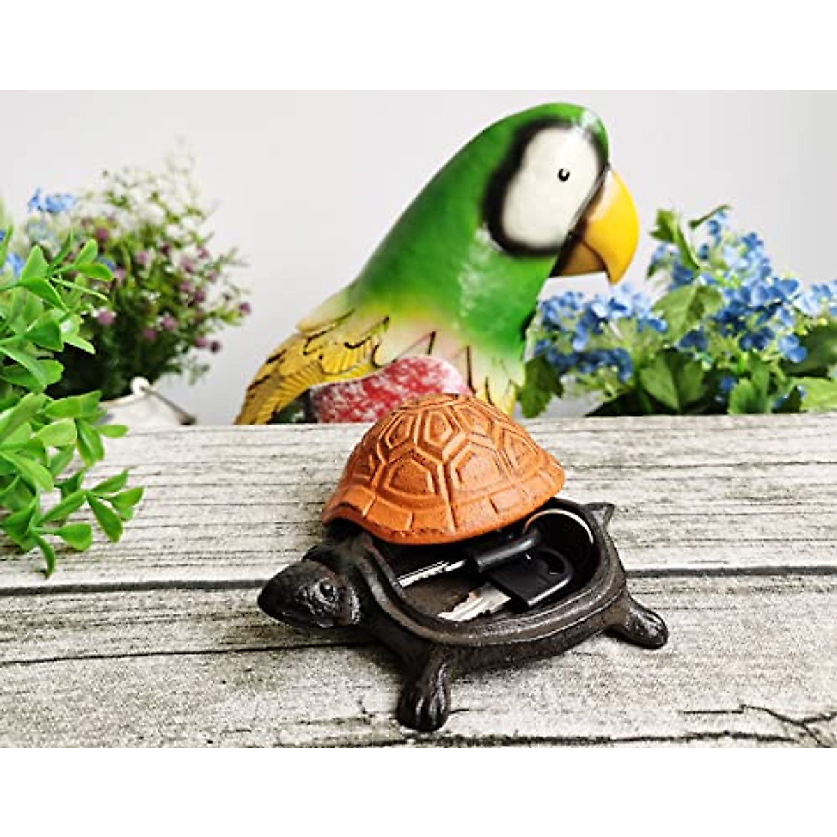 BSTGIFTS Cast Iron Turtle Key Hider - Spare Key Holder - Garden Decoration Turtle, Jewelry Trinkets Box for Key, Ear Studs, Ring, Paper Clip (Orange Red)