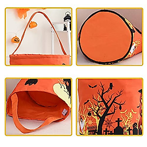 Cqueni Halloween Trick or Treat Candy Bags LED Light Up Pumpkin Bucket, Collapsible Reusable Candy Basket, Fabric Tote Gift Bags for Halloween Parties