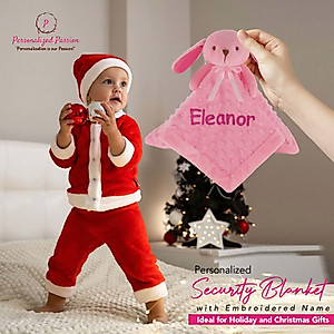 Personalized Baby Blanket Lovey with Custom Embroidered Name - Super Soft Security Blankets for Babies - Stuffed Bunny Baby Security Blanket Snuggle Toy - Comforting Loveys for Babies Boy and Girl