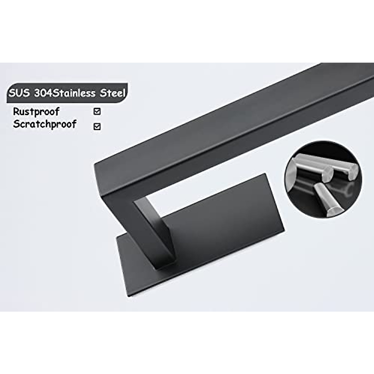 Vanloory Bathroom Towel Bar Self Adhesive, No Drilling Towel Rack Easy to Install, Hand Towel Holder Made of Premium Stainless Steel Sticky on Hand Towel Hanger for Kitchen, Toilet.(12IN, Black)