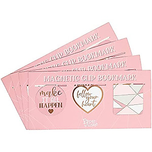 Magnetic Bookmarks with Inspirational Quotes, Rose Gold Foil Page Clips (12 Pieces)