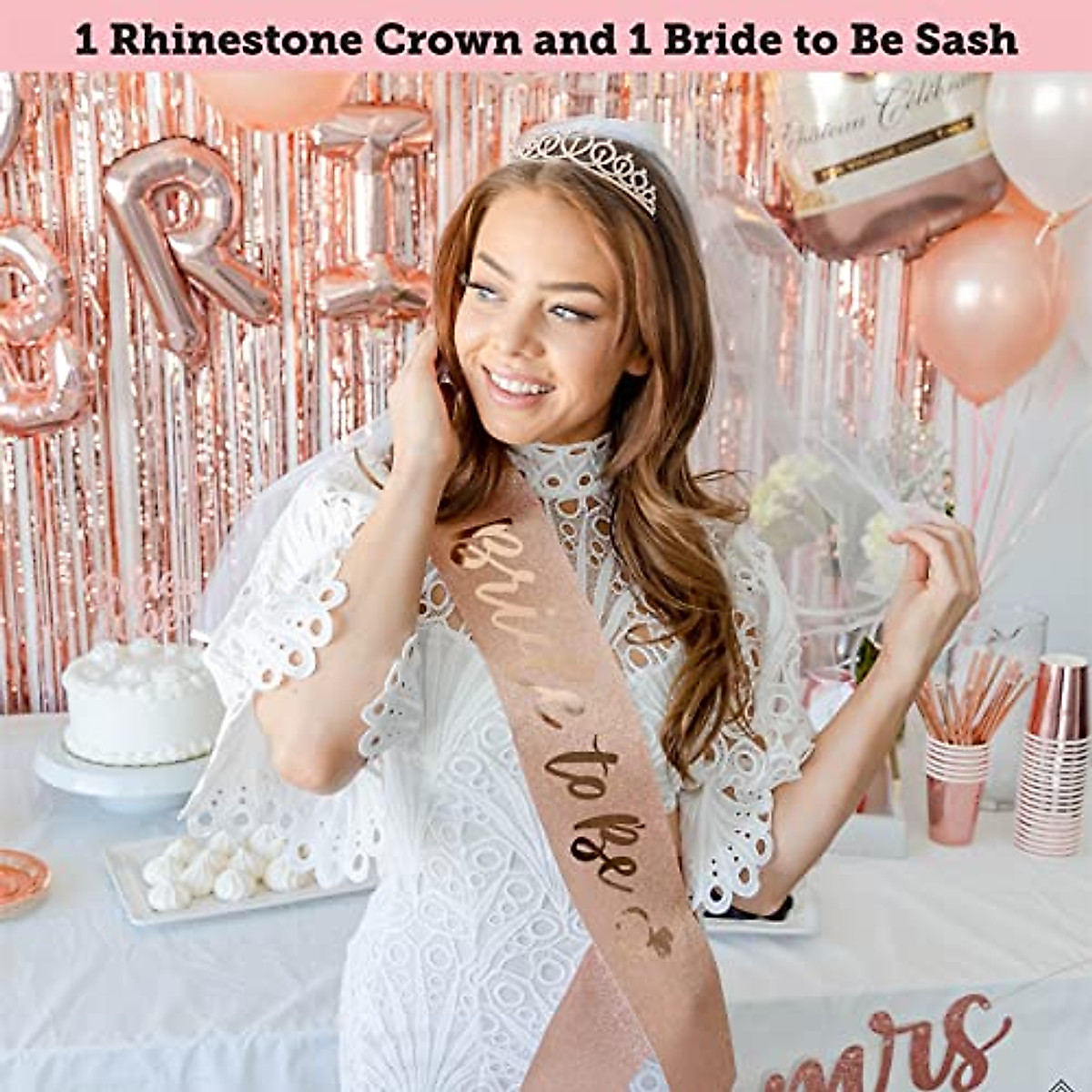 226 PC Bachelorette Party Decorations Kit- Rose Gold Bridal Shower Decorations, Banners, Curtains Mimosa Bar Supply Bride Balloons Sash Tiara Veil Topper Plates Cups Napkins Straws for 25 Guest & More