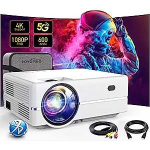 [Upgraded 2023] Projector, 1080P Projector with WiFi and Bluetooth, 600 ANSI 18000 Lumens, ROVOMKO Outdoor Movie Projector, Two-Way Bluetooth 5.1, 4K LED Projector Home Theater, Carry Bag Included
