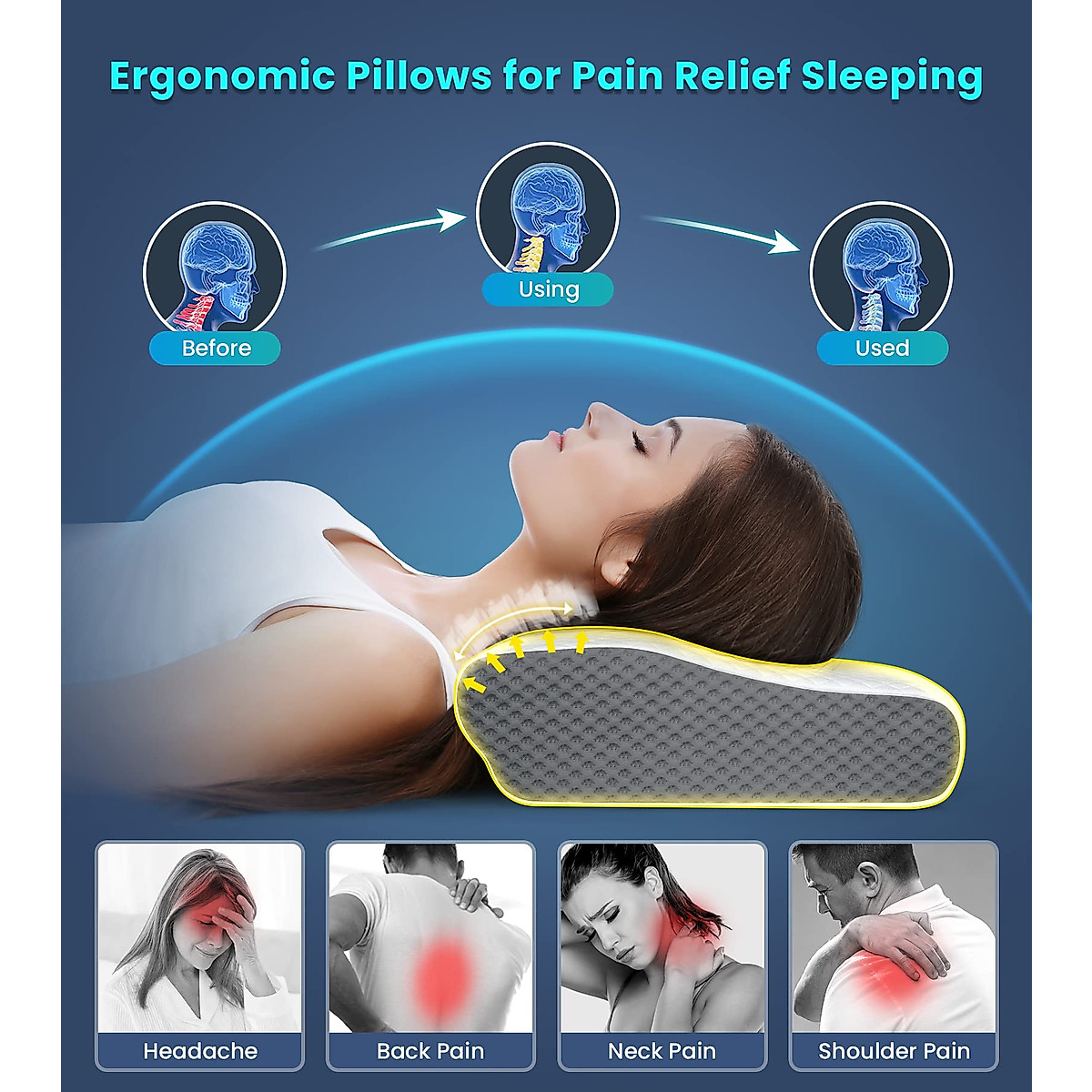 Adjustable Cervical Pillow for Neck and Shoulder Pain Relief, 5X Support Memory Foam Pillows for Sleeping, Orthopedic Traction Pillow Odorless, Bed Pillow for Side Back Stomach Sleeper