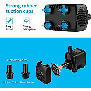 Fountain pump 400GPH 25W Outdoor Fountain Water Pump kit Pond Pump Submersible Pump with 2 Nozzles Hose Tubing for Aquarium Fish Tank Fountain Pond submersible Hydroponic And Backyard Garden