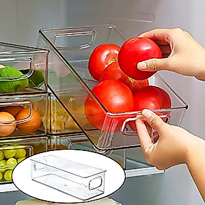 MagiDeal Clear Pantry Organizer Bins Household Plastic Food Storage Basket with Cutout Handles for Kitchen, Cabinets, Refrigerator, Freezer, Bedrooms, Bathroom, Shallow