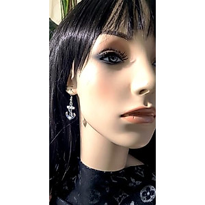 DianaL Boutique Beautiful Silvertone Nautical Anchor Earrings Enameled Gift Boxed Fashion Jewelry