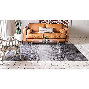 Unique Loom Outdoor Modern Collection Area Rug - Ombre (4' 1" x 6' 1" Rectangle, Charcoal Gray/ Ivory)