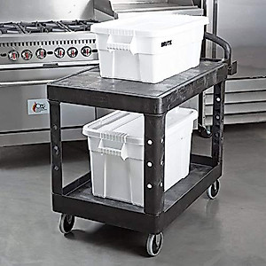 Rubbermaid Commercial Products 2-Shelf Utility/Service Cart, Medium, Flat Shelves, Ergonomic Handle, 500 lbs. Capacity, for Warehouse/Garage/Cleaning/Manufacturing (FG452500BLA)