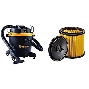 Vacmaster Professional - Professional Wet/Dry Vac, 16 Gallon, Beast Series, 6.5 HP 2-1/2" Hose (VJH1612PF0201), Black & Standard Cartridge Filter & Retainer for Use with 5 to 16 Gallon Wet/Dry Vacs
