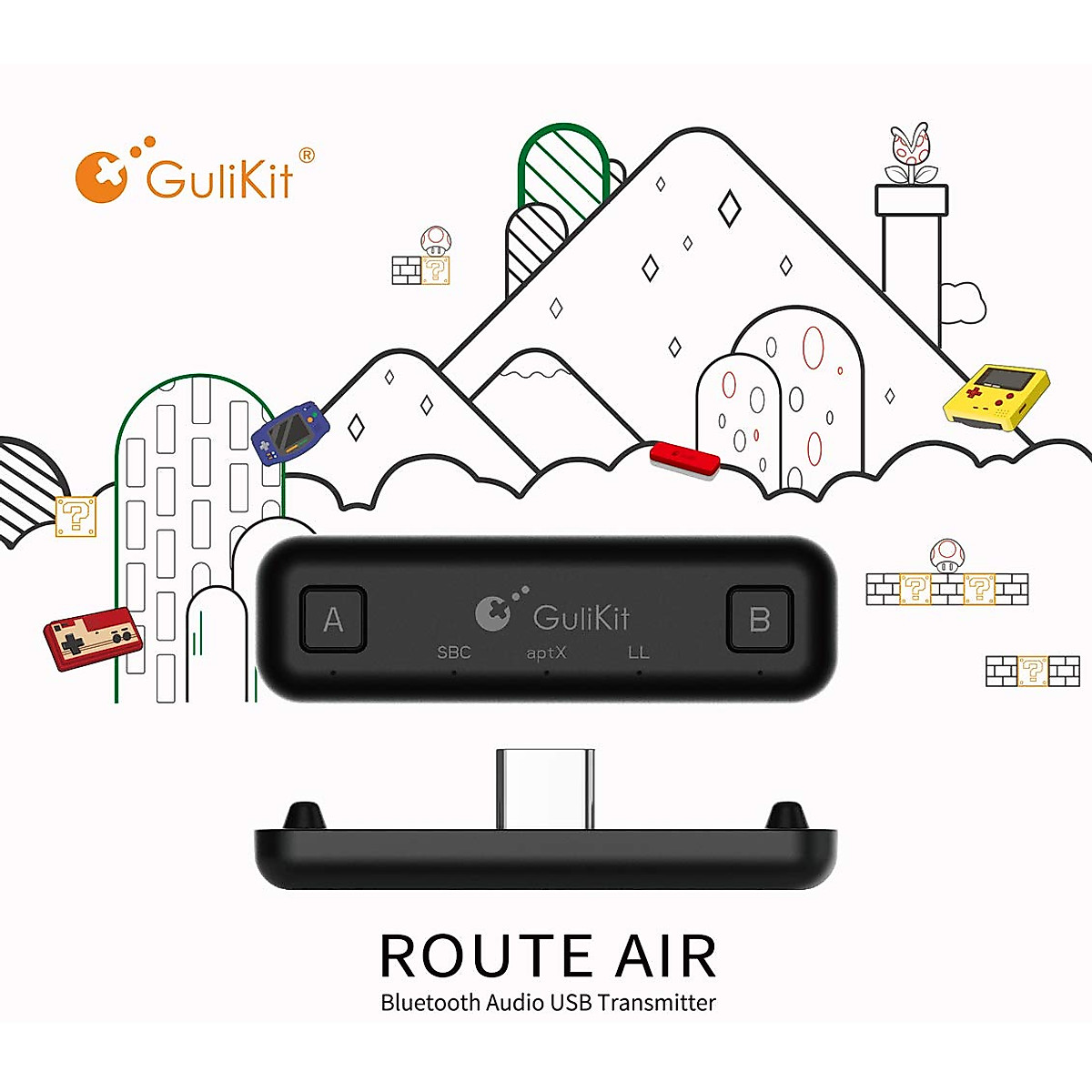 GuliKit Route Air Bluetooth Audio USB Adapter Transmitter for Nintendo Switch & Lite PS5 PS4, USB-C to A Wireless Connector, Easy to Connect with Airpods and All Bluetooth Speakers/Headphones(Black)