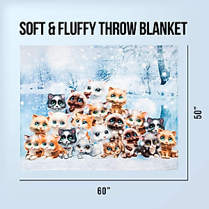 Cat Throw Blanket, Adorable Extra-Large Kitty Cat Blanket for Adults, Kids, Boys, Girls, and Kittens, Fleece Cat Blanket (50in x 60in) Warm, Cozy, and Plush Throw for Bed, Couch, and Sofa
