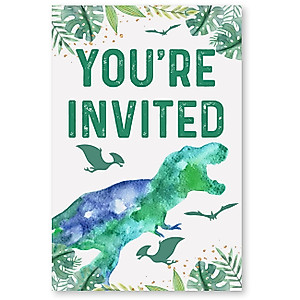 Soiceu Green Dinosaur 1st Birthday Party Invitations with Envelopes Set of 20 One-a-Saurus Dino Dinosaur First Birthday Invites Fill in Blank