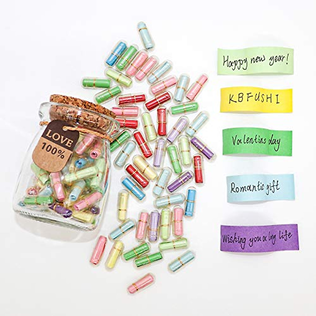 KBFUSHI Capsule Letters Message in a Bottle - Cute Things Gifts for Boyfriend/Girlfriend - Love Letter for Anniversary, Birthday,Valentines Day, Mother's Day Gift (Mixed Color 45pcs)