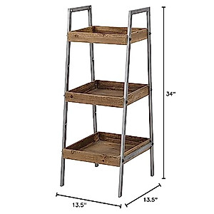 FirsTime & Co. Silver and Brown Garner 3-Tier Storage Shelf for Living Room, Bedroom, Bathroom, Kitchen, Home Office, Metal and Wood, Farmhouse, 13.5 x 13.5 x 34 inches