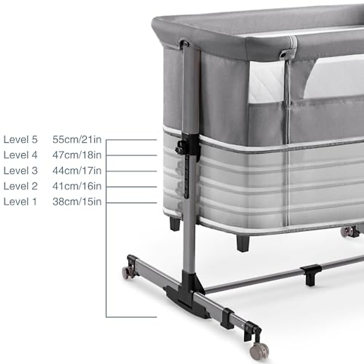 Baby Bedside Bassinet with Wheels and Storage, 3 in 1 Travel Baby Crib Bedside Crib with 5 Adjustable Height, Portable Baby Bed Co Sleeper