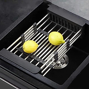 ALREMO 1pc Drain Rack, Stainless Steel Kitchen Basket, Home Dish Rack, Retractable Sink Shelf, 8.81*(11.22-18.5)*3.7in, Suitable for Rectangular Sink (Black)