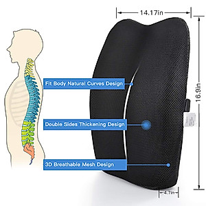 Mkicesky Lumbar Support Back Pillow for Office Chair / Car, Memory Foam Back Support Cushion with Full Posture Corrector - Relief Lower Back Pain (Black)