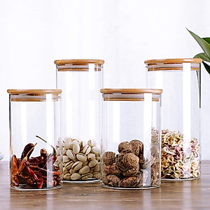 35oz/1000ml Clear Glass Food Storage Containers Set Airtight Food Jars with Bamboo Wooden Lids Kitchen Canisters For Sugar, Candy, Cookie, Rice and Spice Jars - Set of 6