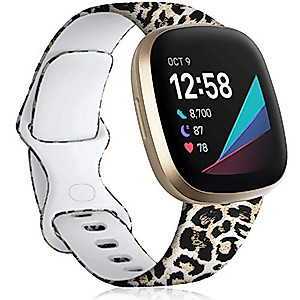 Maledan Compatible with Fitbit Sense & Fitbit Versa 3 Bands Women Girls, Stylish Flower Printed Strap Replacement for Fitbit Versa 3/Versa 4/Sense 2/Sense Smart Watch Accessories, Small Leopard