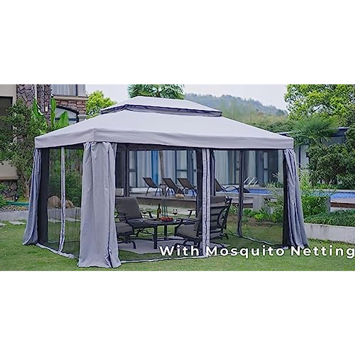 Yangming Gazebo 10X13ft Outdoor Gazebos Clearance with Mosquito Netting and Curtains for Patio, Backyard, Lawn, Garden, Deck, Gray
