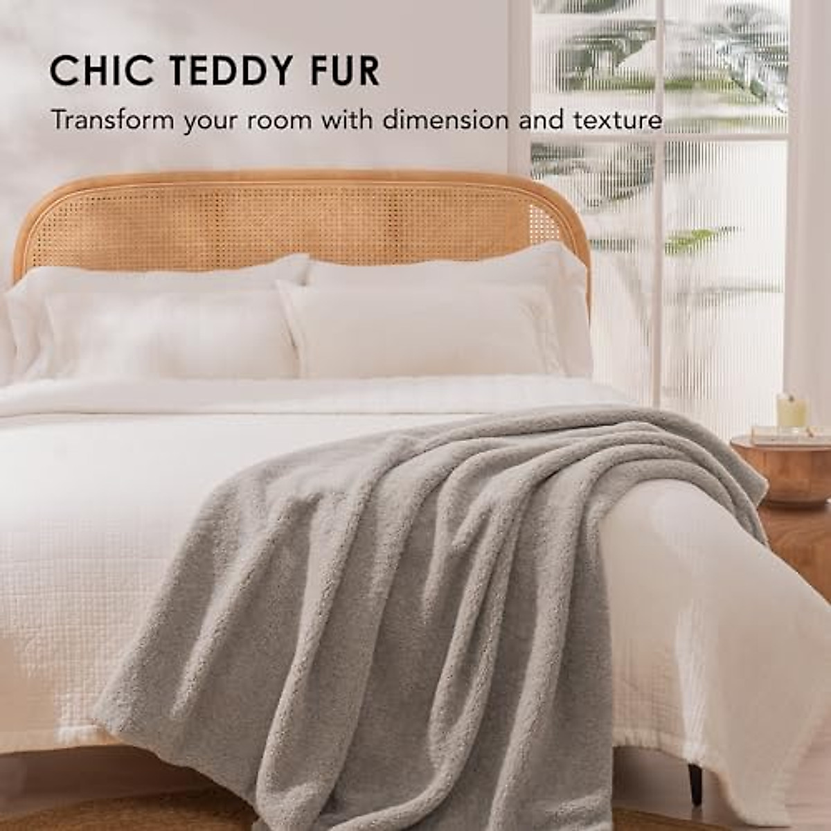 EVERGRACE Ultra Soft Boucle Teddy Sherpa Throw Blanket Fuzzy Fleece Blanket Cozy Couch Cover Comfy Faux Fur Bed Throw and Blanket Warm Decorative Throws for Sofa Bedroom Travel, 50''x60''，Taupe