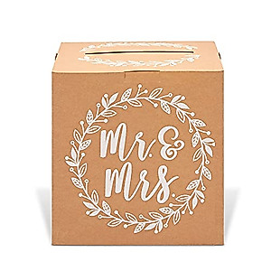 Sparkle and Bash Rustic Wedding Card Box for Reception, Mr & Mrs Design (10 in)