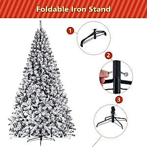 SPSUPE Artificial Christmas Tree, Premium PVC Xmas Full, Flocked Snow Pine Tree with Solid Metal Stand, Ideal for Indoor and Outdoor (9FT), White