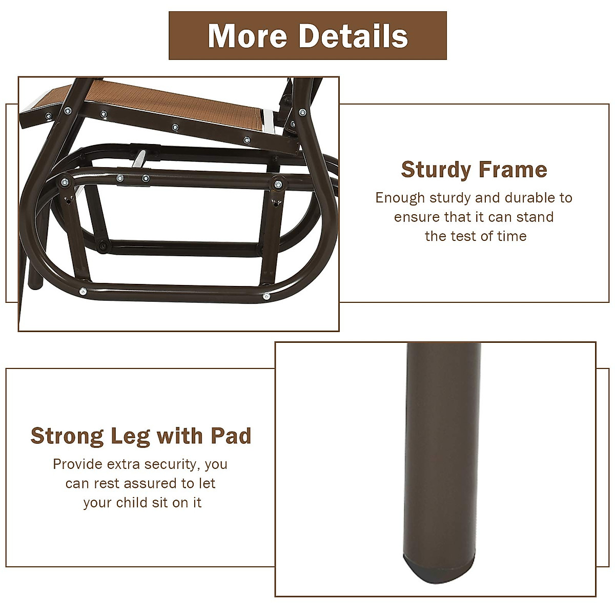 S AFSTAR Outdoor Patio Glider Chairs Set of 2, Porch Glider Swing with Breathable Mesh Fabric and Sturdy Steel Frame, Load Capacity 330LBS, Single Glider Chair for Outside Garden Backyard (Brown)