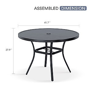 VICLLAX Outdoor Patio Round Dining Table, 42"x 42" Metal Slatted Round Tabletop with Adjustable Umbrella Hole for Deck Lawn Garden Backyard, Black