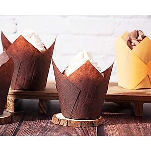 300PCS Tulip Cupcake Liners Medium Baking Cups Muffin Wrappers Perfect for Birthday Parties, Weddings, Baby Showers, Bakeries, Catering, Restaurants (Brown)