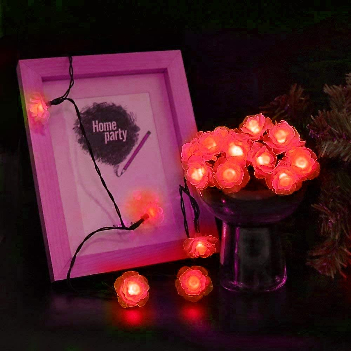 WONFAST Solar Flower String Lights, Waterproof 20FT 30LED Rose Flower 8Mode Solar Starry Ambiance Lighting Fairy String Lights for Gardens Path Home Wedding Party Christmas Decor (Red)