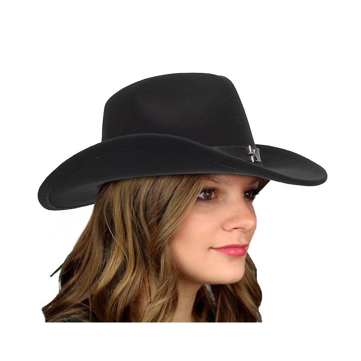 Western Cowboy Hat for Men Women Classic Fedora Hat with Buckle Belt Size:M-L (US, Alpha, Medium, Black)