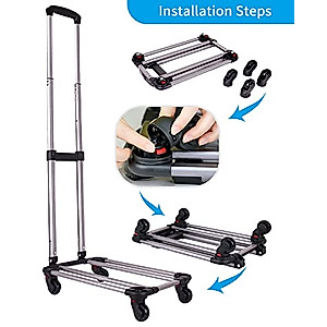 Folding Luggage Cart with 110 Lbs Capacity，Fanwoli 4 Wheels Hand Truck Compact Lightweight，Portable Dolly for Travel,Luggage,Moving, Shopping and Office Use