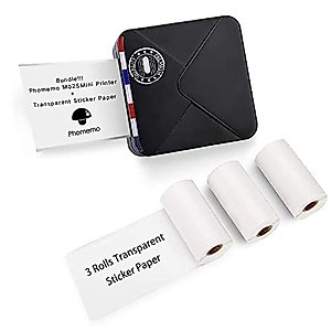 Phomemo M02S Mini Thermal Printer- Bluetooth Photo Printer with 3 Rolls Transparent Sticker Paper, Compatible with iOS + Android for Plan Journal, Study Notes, Art Creation, Work, Gift, Black