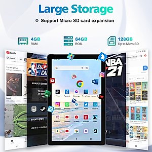 FATARUS Tablet 2023 Newest Android Tablet 10.4 inch, Octa-Core WiFi Tablet, 4GB RAM + 64GB ROM 128GB Expandable Storage, Large Touch-Screen Tablet, 5+13MP Dual Camera/Bluetooth/GPS/HD Display/Case