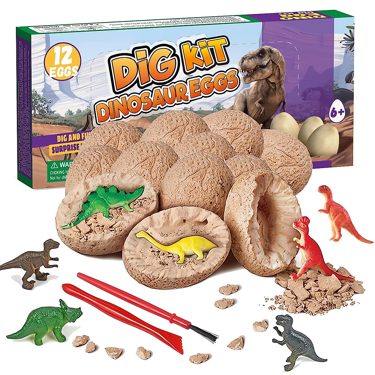 Dino Eggs Dig Kit, 12 Pack Dinosaur Eggs Excavation Science Experiments Kits for Kids 4-12, Easter Basket / Stocking Stuffers, Toys for 3+ 4 5 6 7 8 9 10 Year Old Boys Girl