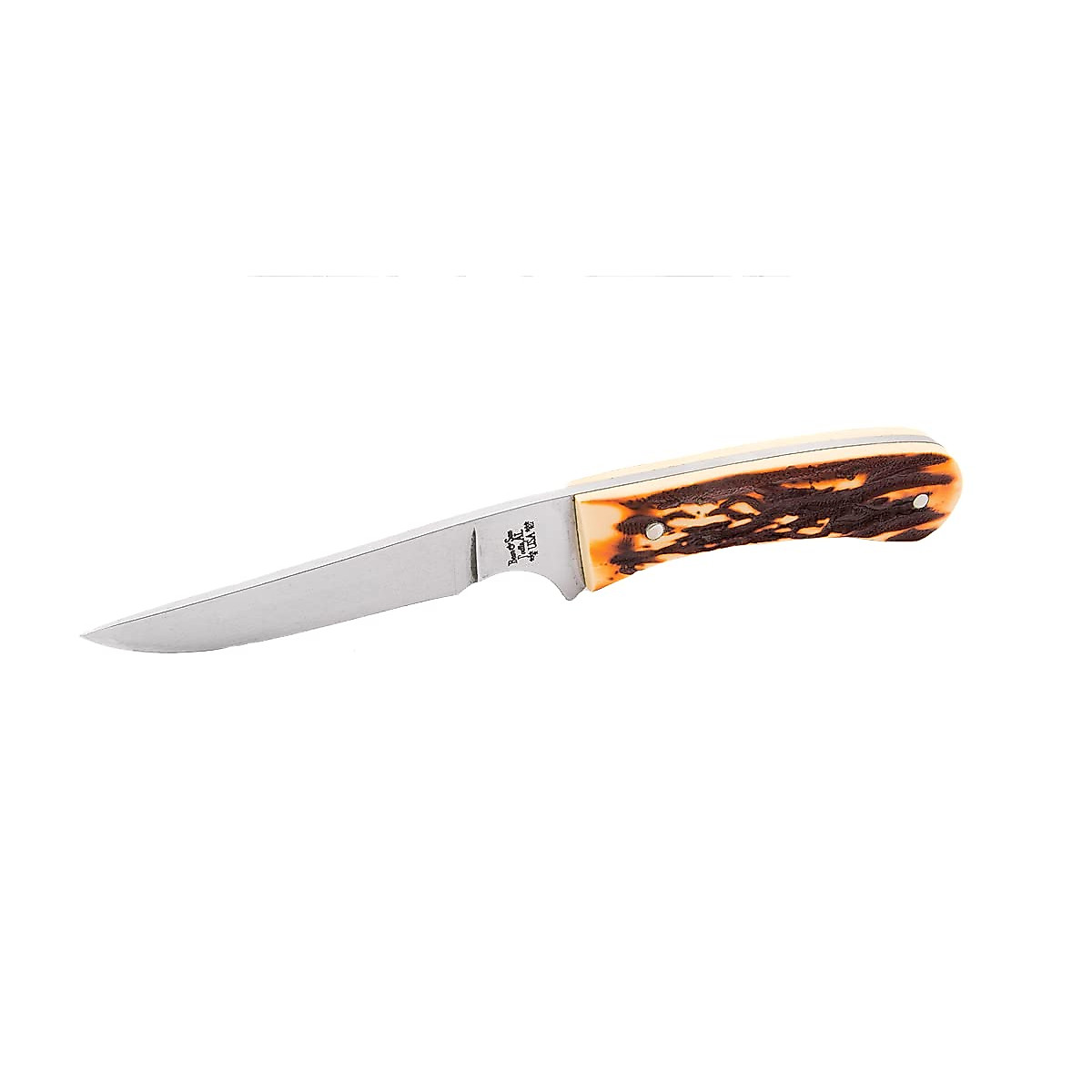 Bear & Son Cutlery 6 1/2” Bird and Trout Knife, 3” 440 High Carbon Stainless Steel Blade, Stag Delrin Handle, Leather Sheath (751)