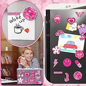 16pcs Pink Preppy Refrigerator Magnets Women Fridge Magnets Cute Magnetic Pink Locker Accessories Preppy Locker Decor Boho Locker Decoration Smiling Face Leopard Decorative Magnets for Girls Kitchen