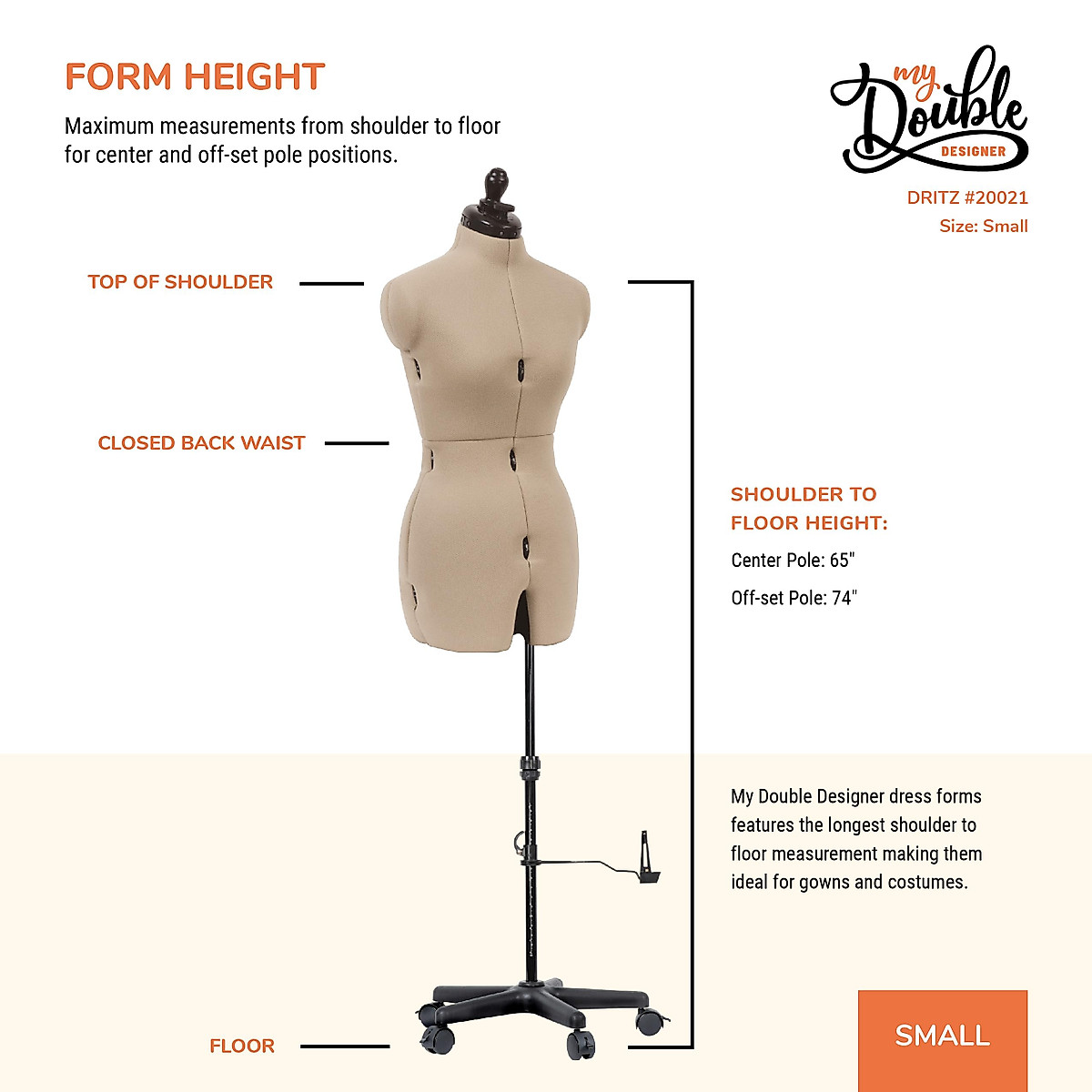 Dritz My Double Designer Adjustable Dress Form, Small