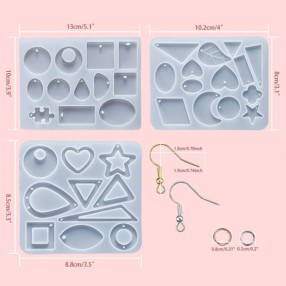 YOYOU Earring Resin Molds Silicone with Hole, 3 PCS DIY Resin Molds for Earrings Pendant Keychain Jewelry Making, Epoxy Resin & UV Resin DIY Crafting Supplies for Women Girls