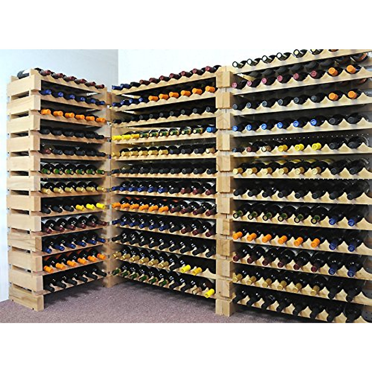 Modular Wine Rack Pine Wood 32-96 Bottle Capacity Storage 8 Bottles Across up to 12 Rows Stackable Newest Improved Model (48 Bottles - 6 Rows)
