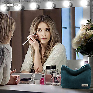 MOMOJULI Corduroy Makeup Bag Cosmestic Bag 2pcs Large Capacity Ladies Women Aesthetic Make Up Organizer Accessories Zipper Pouch Purse （Beige+Green）