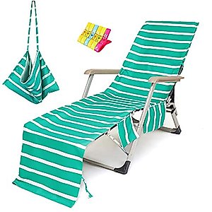 VOCOOL Beach Chair Towel Chaise Lounge Cover with Pockets Pool Chair Towel for Outdoor Patio Garden-Green