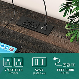 YITAHOME Farmhouse End Table with Charging Station & LED Lights, End Side Table with Storage Cabinet for Small Space, Bedside Table with USB Ports and Outlets, for Living Room, Dark Rustic Oak