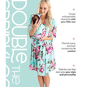 DOUBLE THE SPRINKLES Maternity Robe & Swaddle Set, Mom & Baby Me Outfits Matching, Hospital Gown, Blanket & Hat.