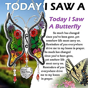 KY&BOSAM Suncatcher Butterfly, I Love You Nana Mother`s Day Nana Gifts, Stained Glass Sun Catcher Hanging Wind Chime Ornament for Window Gift Nana Mother`s Day, Valentine’s,Birthday