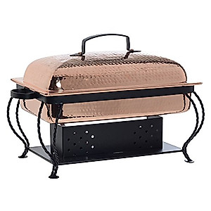 Copper Chafer Chafing Dish with Black Metal Holder 8 Qt Upscale Catering