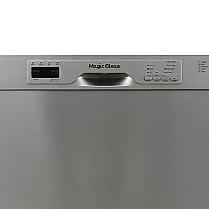Magic Clean MCDW24SI Dishwasher 24-Inch Built in with 3 Wash Options and Automatic Cycles, Stainless Steel Construction with Electronic Control LED Display, Low Noise Rating, Metallic