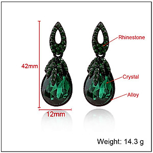 Vintage Rhinestone Dangle Earrings for Women Girls Dark Green Teardrop Crystal Drop Statement Huggie Studs Retro Boho Earring Luxury Birthday Wedding Party Jewelry
